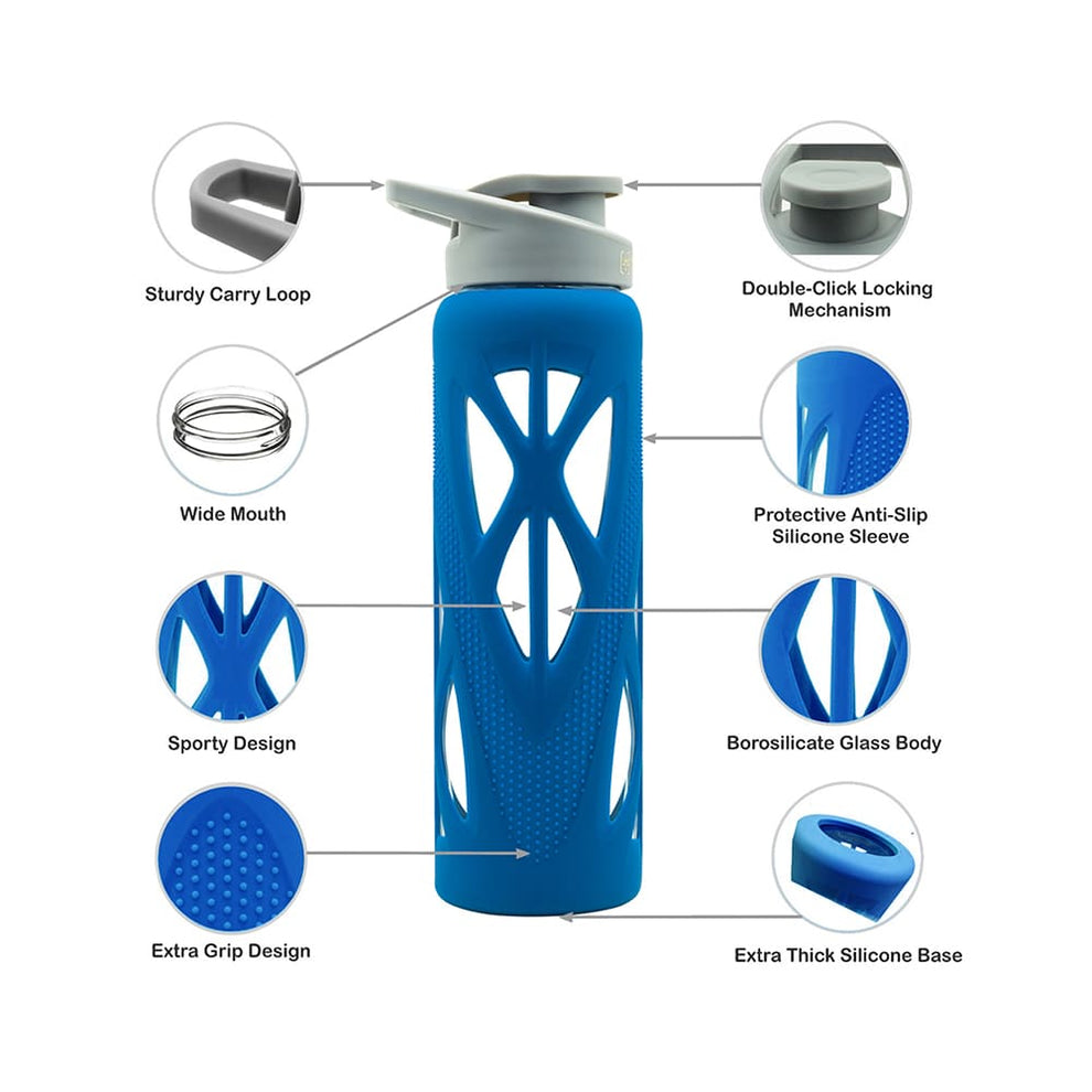 Stylish Borosilicate Glass Bottle with Protective Silicon Sleeve, 750 ...