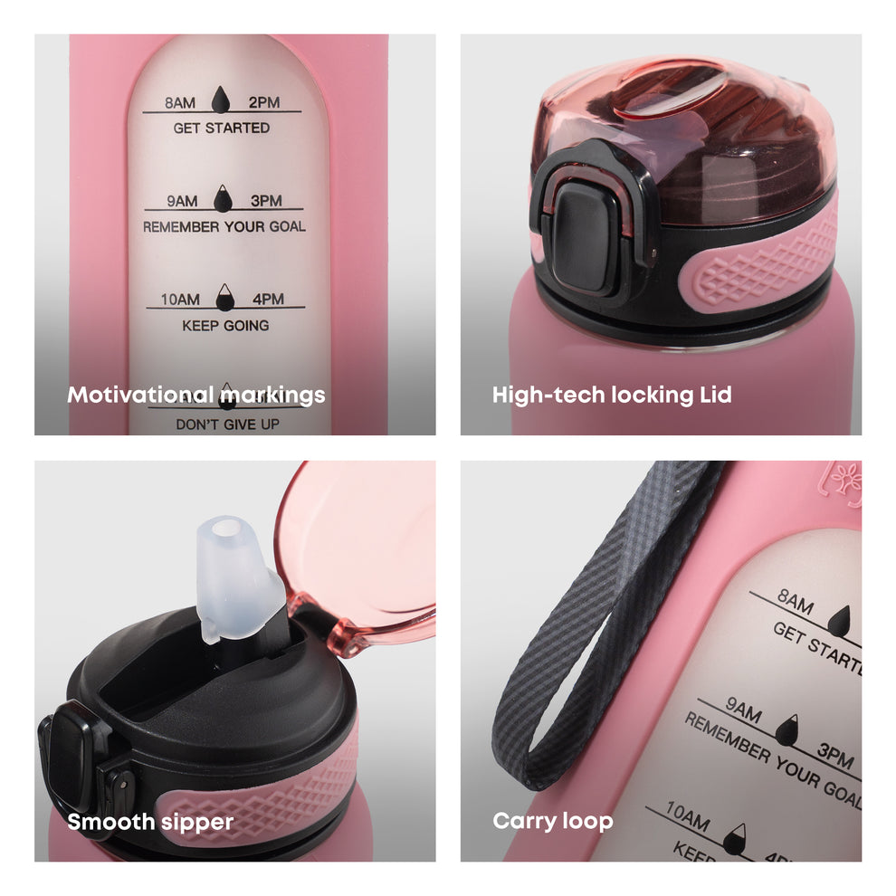 1 Litre , Motivational Glass Sipper Bottle Duo – TintBox